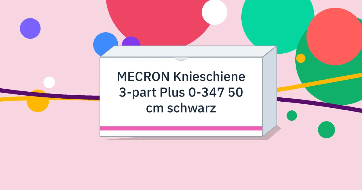 Symbolbild: Packung mit der Aufschrift MECRON Knieschiene 3-part Plus 0-347 50 cm schwarz (PZN 14297009) – Verfügbarkeit und Bezug in Apotheken in Frankfurt am Main