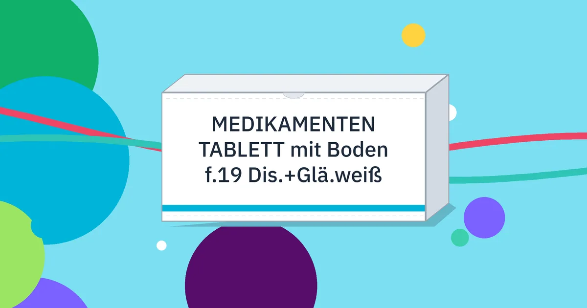 Symbolbild: Packung mit der Aufschrift MEDIKAMENTEN TABLETT mit Boden f.19 Dis.+Glä.weiß (PZN 04711382) – Verfügbarkeit und Bezug in Apotheken in Frankfurt am Main