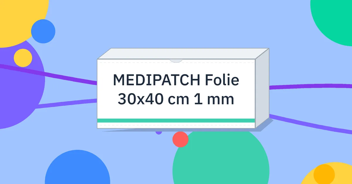 Symbolbild: Packung mit der Aufschrift MEDIPATCH Folie 30x40 cm 1 mm (PZN 03383355) – Verfügbarkeit und Bezug in Apotheken in Frankfurt am Main