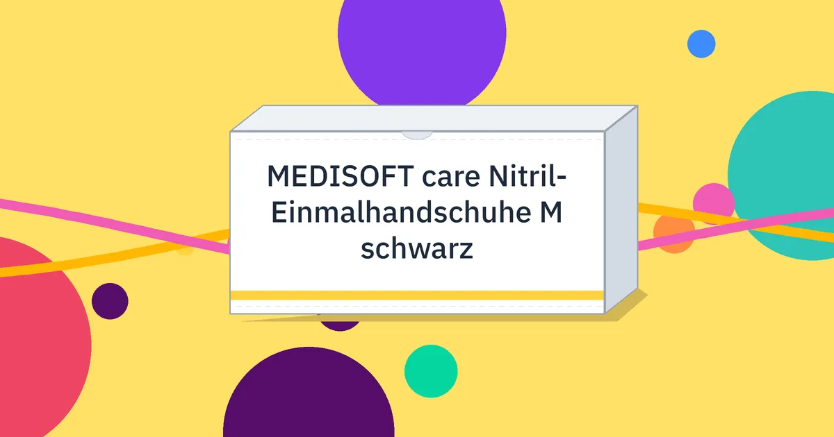 Symbolbild: Packung mit der Aufschrift MEDISOFT care Nitril-Einmalhandschuhe M schwarz (PZN 20626813) – Verfügbarkeit und Bezug in Apotheken in Frankfurt am Main
