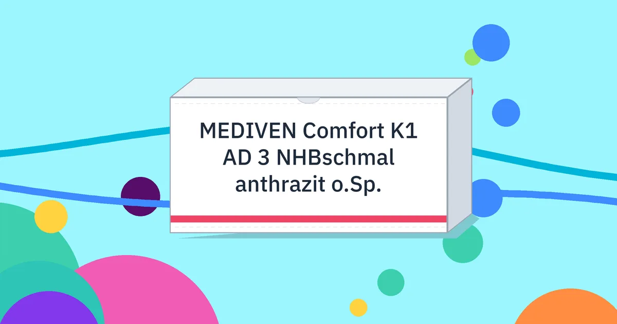 Symbolbild: Packung mit der Aufschrift MEDIVEN Comfort K1 AD 3 NHBschmal anthrazit o.Sp. (PZN 14561133) – Verfügbarkeit und Bezug in Apotheken in Frankfurt am Main