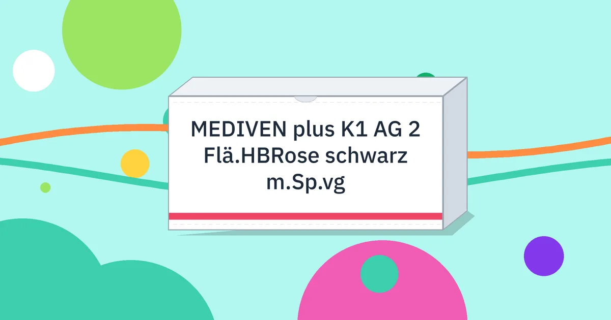Symbolbild: Packung mit der Aufschrift MEDIVEN plus K1 AG 2 Flä.HBRose schwarz m.Sp.vg (PZN 15913120) – Verfügbarkeit und Bezug in Apotheken in Frankfurt am Main