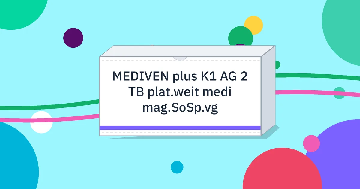 Symbolbild: Packung mit der Aufschrift MEDIVEN plus K1 AG 2 TB plat.weit medi mag.SoSp.vg (PZN 15061680) – Verfügbarkeit und Bezug in Apotheken in Frankfurt am Main