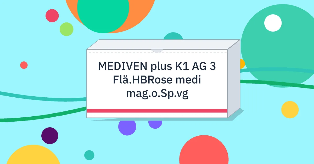 Symbolbild: Packung mit der Aufschrift MEDIVEN plus K1 AG 3 Flä.HBRose medi mag.o.Sp.vg (PZN 15912132) – Verfügbarkeit und Bezug in Apotheken in Frankfurt am Main