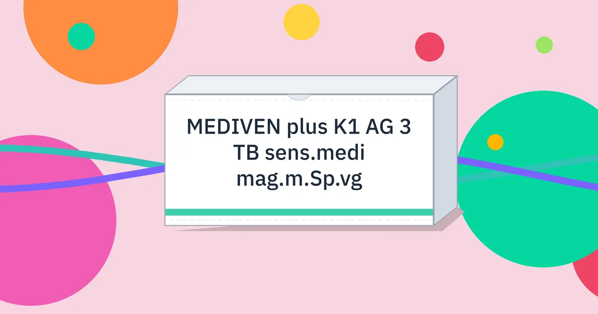 Symbolbild: Packung mit der Aufschrift MEDIVEN plus K1 AG 3 TB sens.medi mag.m.Sp.vg (PZN 15064247) – Verfügbarkeit und Bezug in Apotheken in Frankfurt am Main