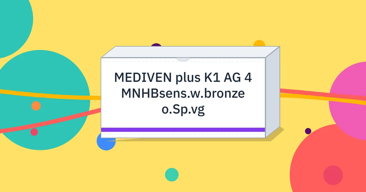 Symbolbild: Packung mit der Aufschrift MEDIVEN plus K1 AG 4 MNHBsens.w.bronze o.Sp.vg (PZN 15918962) – Verfügbarkeit und Bezug in Apotheken in Frankfurt am Main