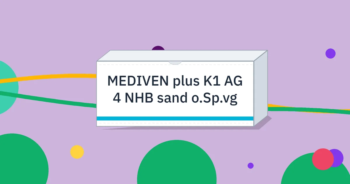 Symbolbild: Packung mit der Aufschrift MEDIVEN plus K1 AG 4 NHB sand o.Sp.vg (PZN 18938190) – Verfügbarkeit und Bezug in Apotheken in Frankfurt am Main