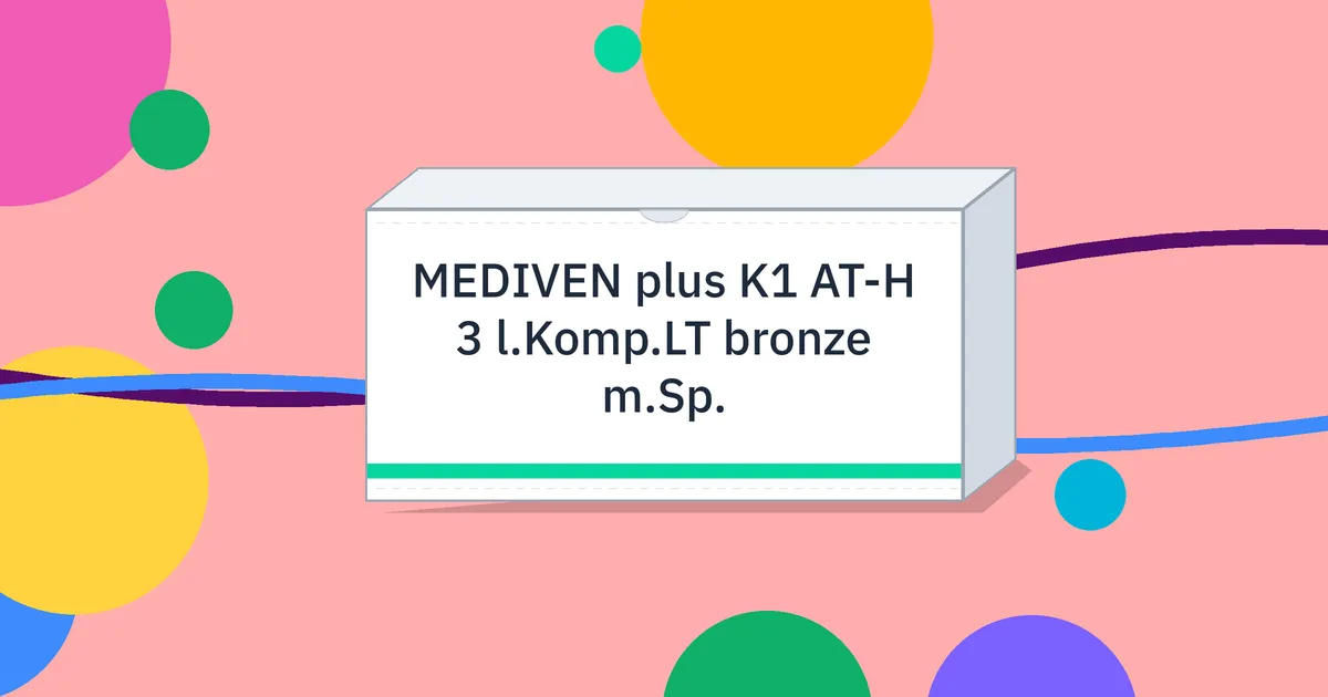 Symbolbild: Packung mit der Aufschrift MEDIVEN plus K1 AT-H 3 l.Komp.LT bronze m.Sp. (PZN 15038273) – Verfügbarkeit und Bezug in Apotheken in Frankfurt am Main