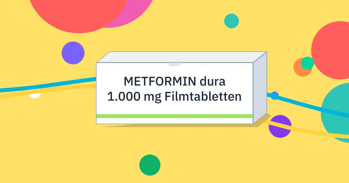 Symbolbild: Packung mit der Aufschrift METFORMIN dura 1.000 mg Filmtabletten (PZN 00051931) – Verfügbarkeit und Bezug in Apotheken in Frankfurt am Main