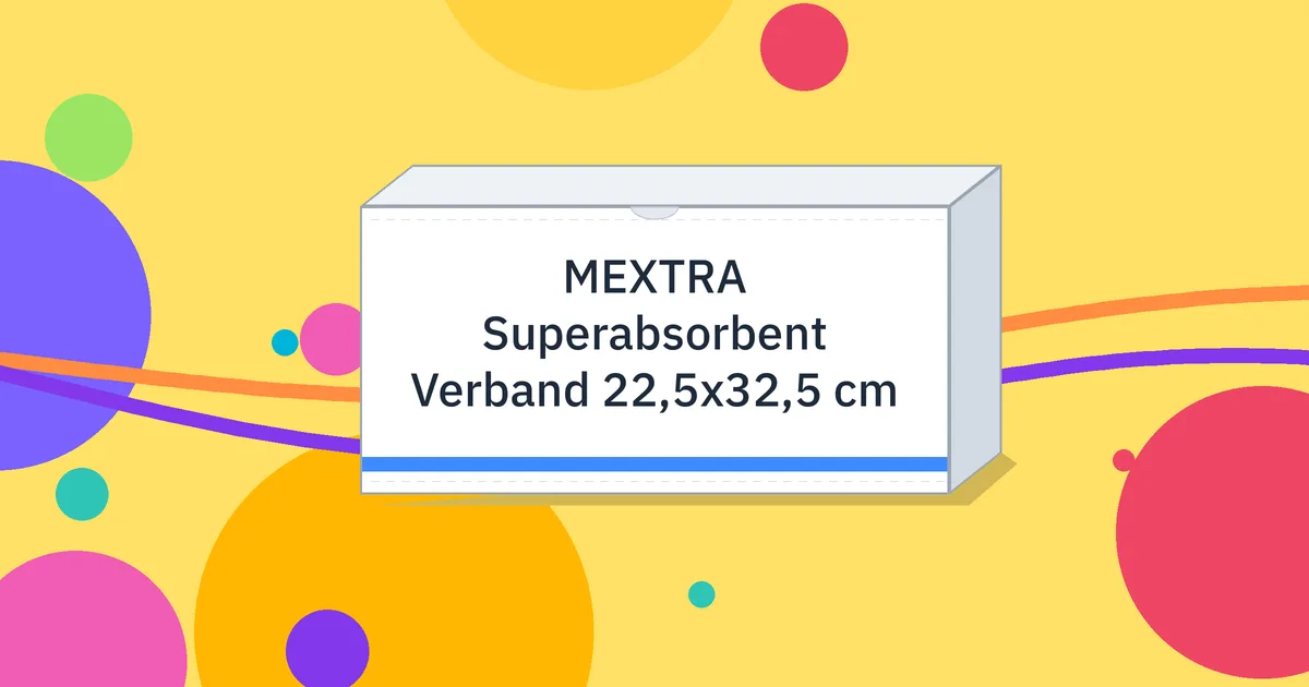 Symbolbild: Packung mit der Aufschrift MEXTRA Superabsorbent Verband 22,5x32,5 cm (PZN 17615875) – Verfügbarkeit und Bezug in Apotheken in Frankfurt am Main