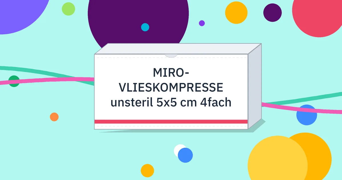 Symbolbild: Packung mit der Aufschrift MIRO-VLIESKOMPRESSE unsteril 5x5 cm 4fach (PZN 20899830) – Verfügbarkeit und Bezug in Apotheken in Frankfurt am Main
