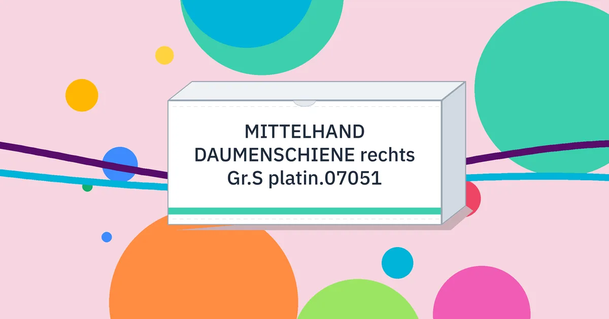 Symbolbild: Packung mit der Aufschrift MITTELHAND DAUMENSCHIENE rechts Gr.S platin.07051 (PZN 13987120) – Verfügbarkeit und Bezug in Apotheken in Frankfurt am Main