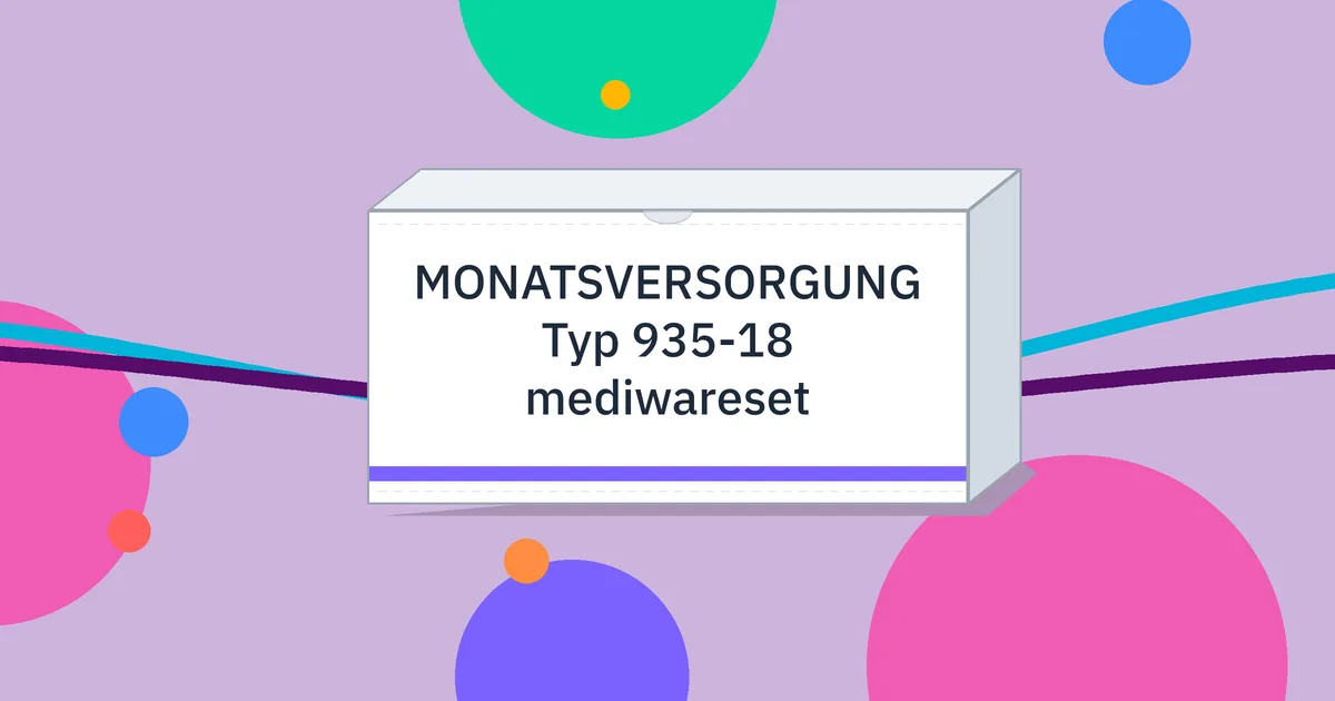 Symbolbild: Packung mit der Aufschrift MONATSVERSORGUNG Typ 935-18 mediwareset (PZN 16749220) – Verfügbarkeit und Bezug in Apotheken in Frankfurt am Main