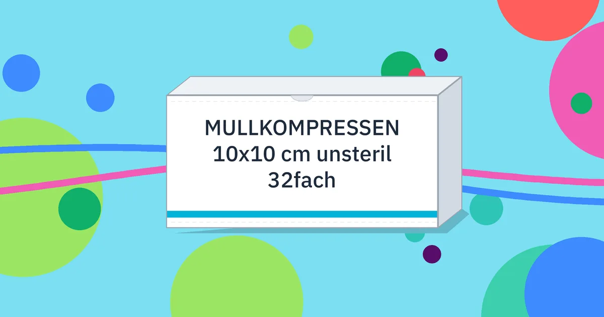 Symbolbild: Packung mit der Aufschrift MULLKOMPRESSEN 10x10 cm unsteril 32fach (PZN 07099496) – Verfügbarkeit und Bezug in Apotheken in Frankfurt am Main