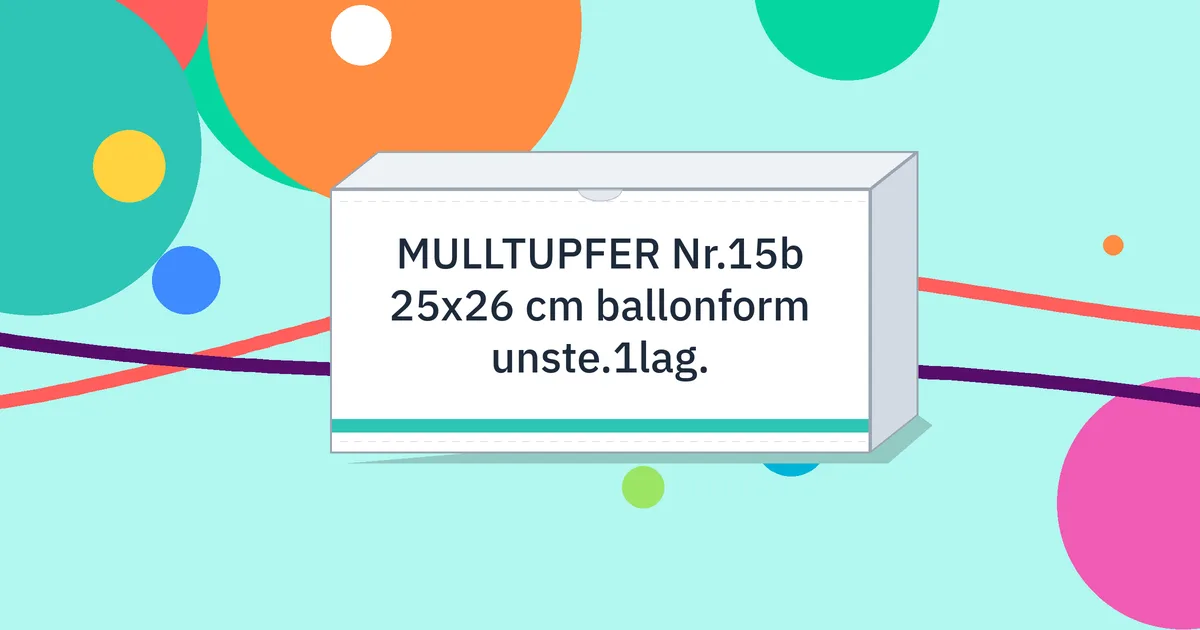 Symbolbild: Packung mit der Aufschrift MULLTUPFER Nr.15b 25x26 cm ballonform unste.1lag. (PZN 04743838) – Verfügbarkeit und Bezug in Apotheken in Frankfurt am Main