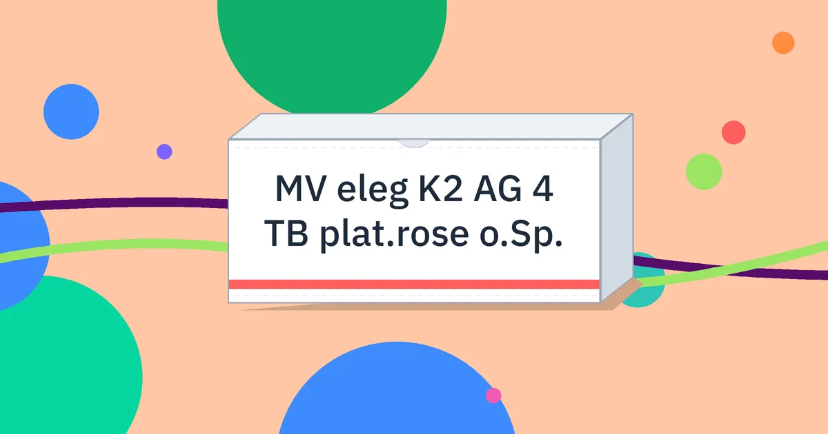 Symbolbild: Packung mit der Aufschrift MV eleg K2 AG 4 TB plat.rose o.Sp. (PZN 14698659) – Verfügbarkeit und Bezug in Apotheken in Frankfurt am Main