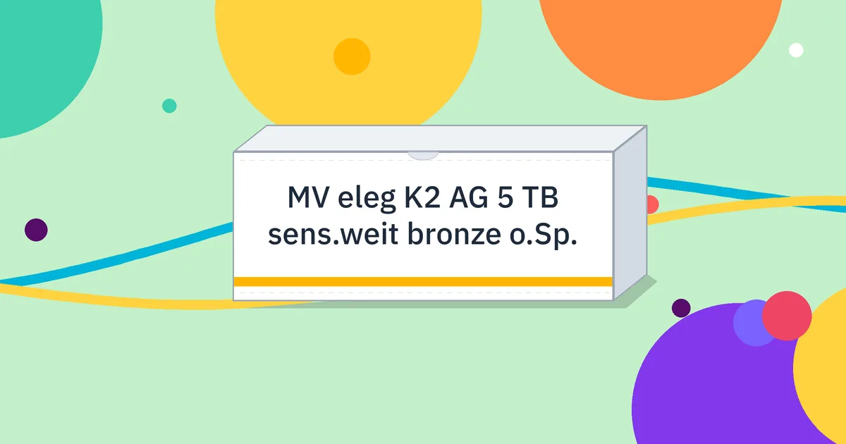 Symbolbild: Packung mit der Aufschrift MV eleg K2 AG 5 TB sens.weit bronze o.Sp. (PZN 14719031) – Verfügbarkeit und Bezug in Apotheken in Frankfurt am Main