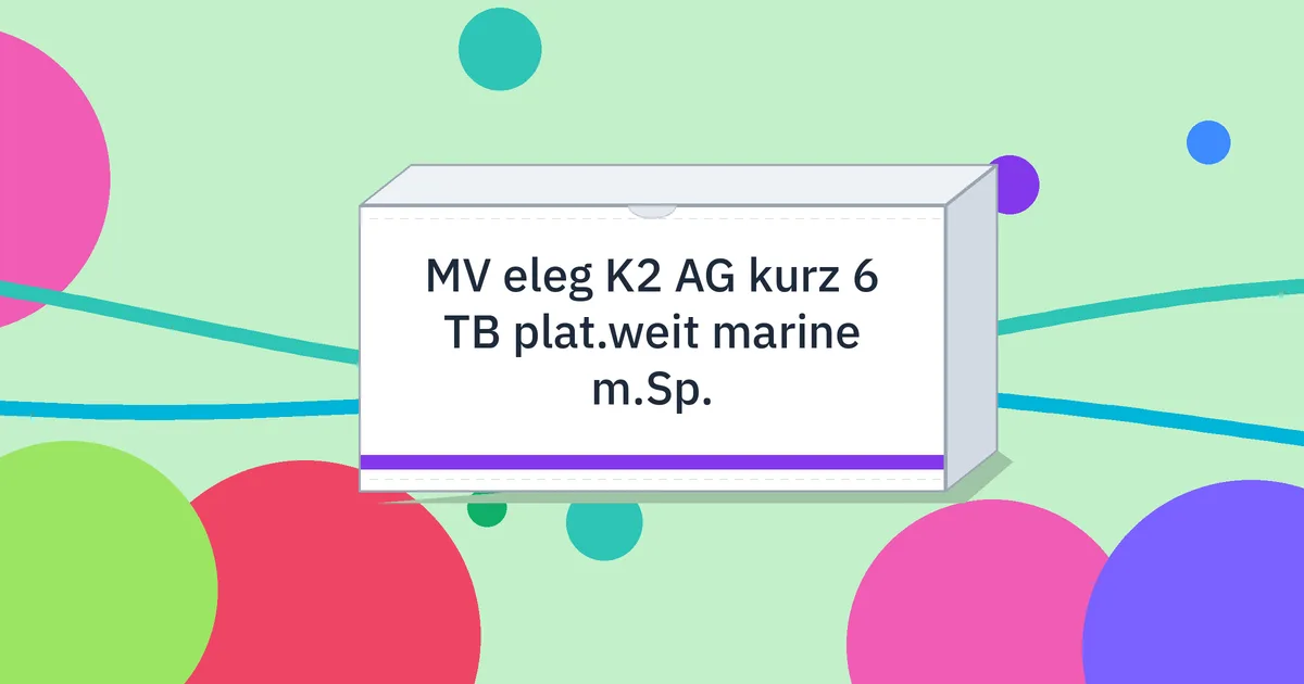 Symbolbild: Packung mit der Aufschrift MV eleg K2 AG kurz 6 TB plat.weit marine m.Sp. (PZN 14605497) – Verfügbarkeit und Bezug in Apotheken in Frankfurt am Main