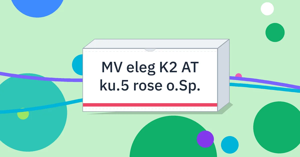 Symbolbild: Packung mit der Aufschrift MV eleg K2 AT ku.5 rose o.Sp. (PZN 15288366) – Verfügbarkeit und Bezug in Apotheken in Frankfurt am Main