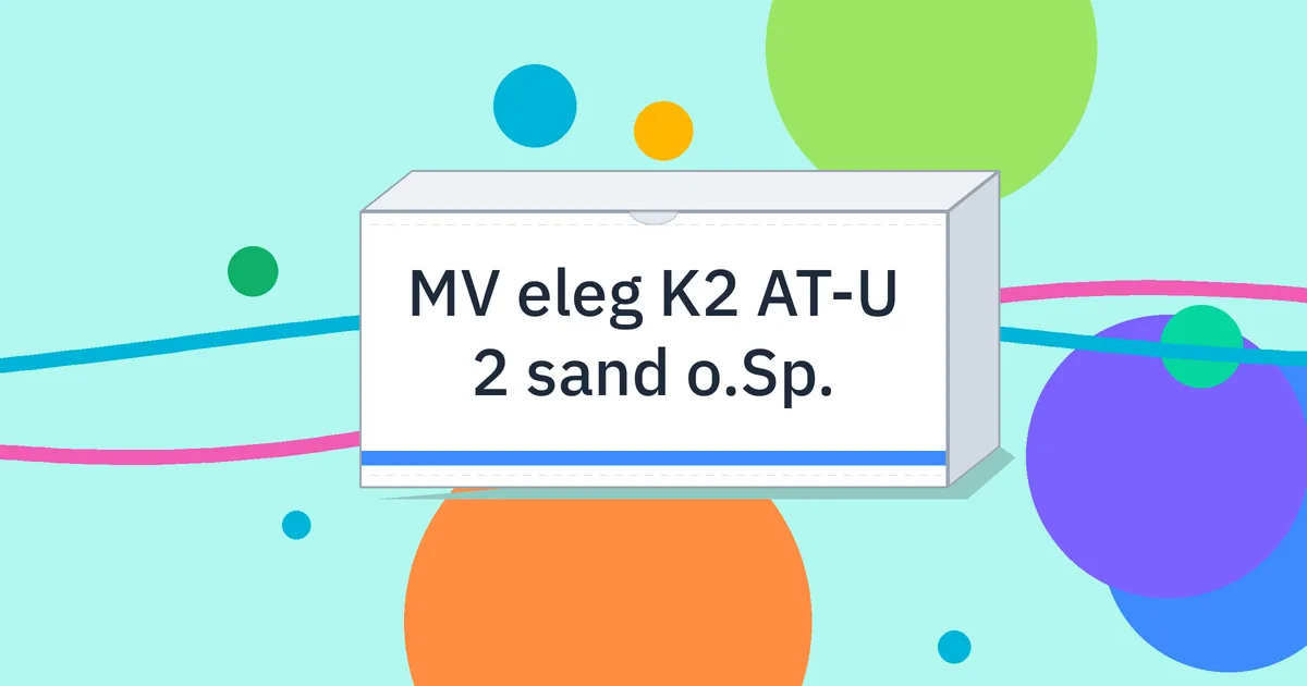 Symbolbild: Packung mit der Aufschrift MV eleg K2 AT-U 2 sand o.Sp. (PZN 18923461) – Verfügbarkeit und Bezug in Apotheken in Frankfurt am Main