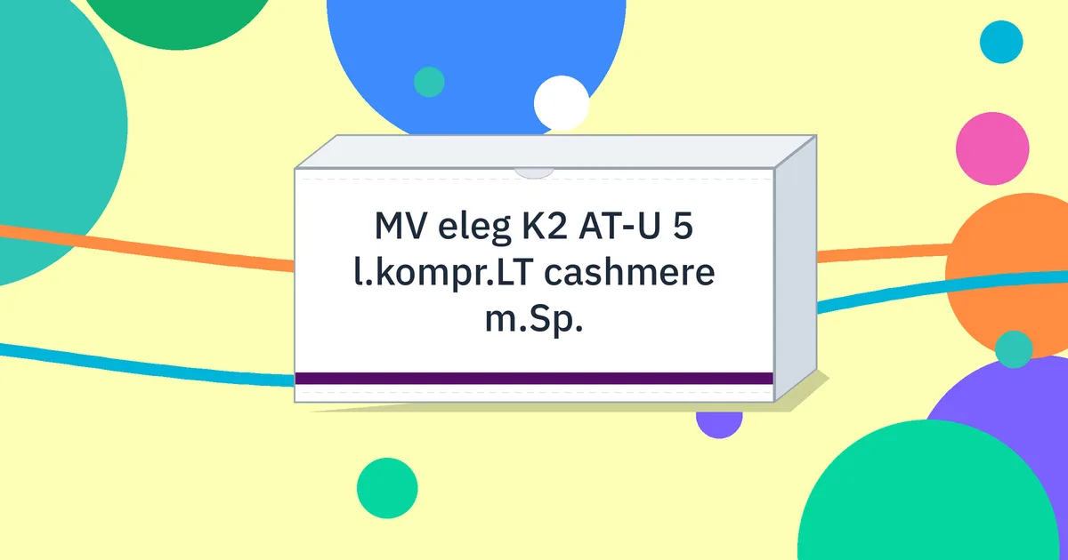 Symbolbild: Packung mit der Aufschrift MV eleg K2 AT-U 5 l.kompr.LT cashmere m.Sp. (PZN 15289584) – Verfügbarkeit und Bezug in Apotheken in Frankfurt am Main