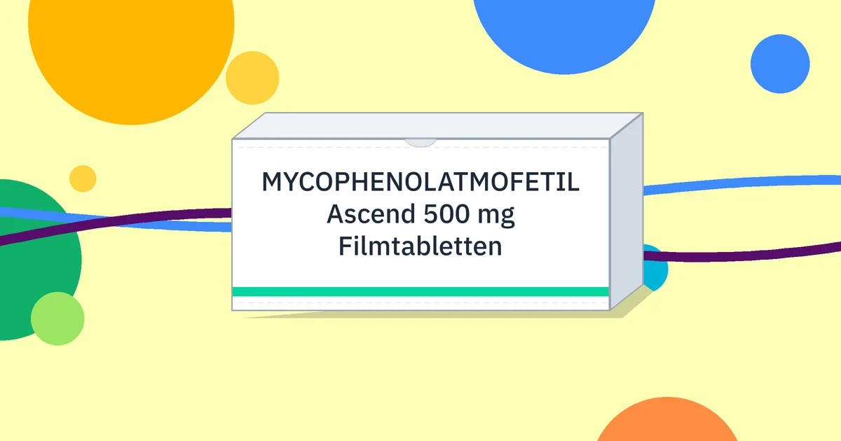 Symbolbild: Packung mit der Aufschrift MYCOPHENOLATMOFETIL Ascend 500 mg Filmtabletten (PZN 16127369) – Verfügbarkeit und Bezug in Apotheken in Frankfurt am Main