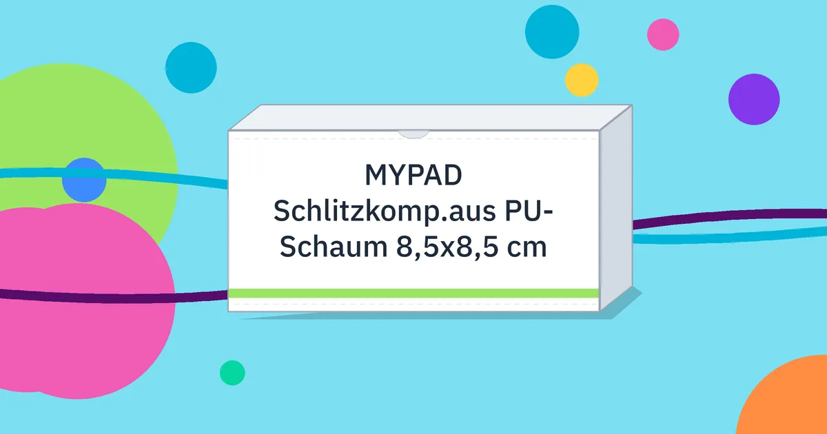 Symbolbild: Packung mit der Aufschrift MYPAD Schlitzkomp.aus PU-Schaum 8,5x8,5 cm (PZN 11689832) – Verfügbarkeit und Bezug in Apotheken in Frankfurt am Main