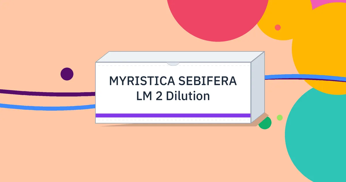 Symbolbild: Packung mit der Aufschrift MYRISTICA SEBIFERA LM 2 Dilution (PZN 13612466) – Verfügbarkeit und Bezug in Apotheken in Frankfurt am Main