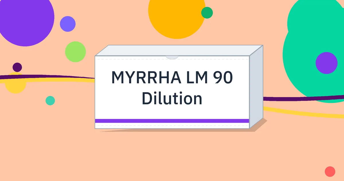 Symbolbild: Packung mit der Aufschrift MYRRHA LM 90 Dilution (PZN 12957855) – Verfügbarkeit und Bezug in Apotheken in Frankfurt am Main