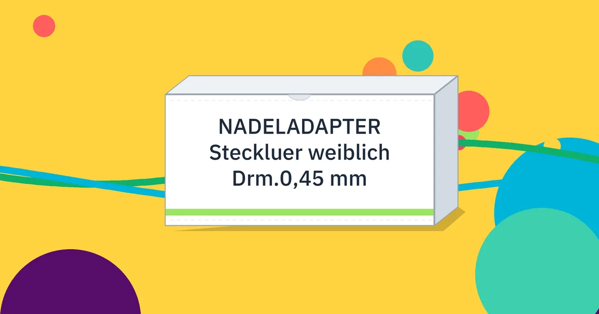 Symbolbild: Packung mit der Aufschrift NADELADAPTER Steckluer weiblich Drm.0,45 mm (PZN 00446606) – Verfügbarkeit und Bezug in Apotheken in Frankfurt am Main