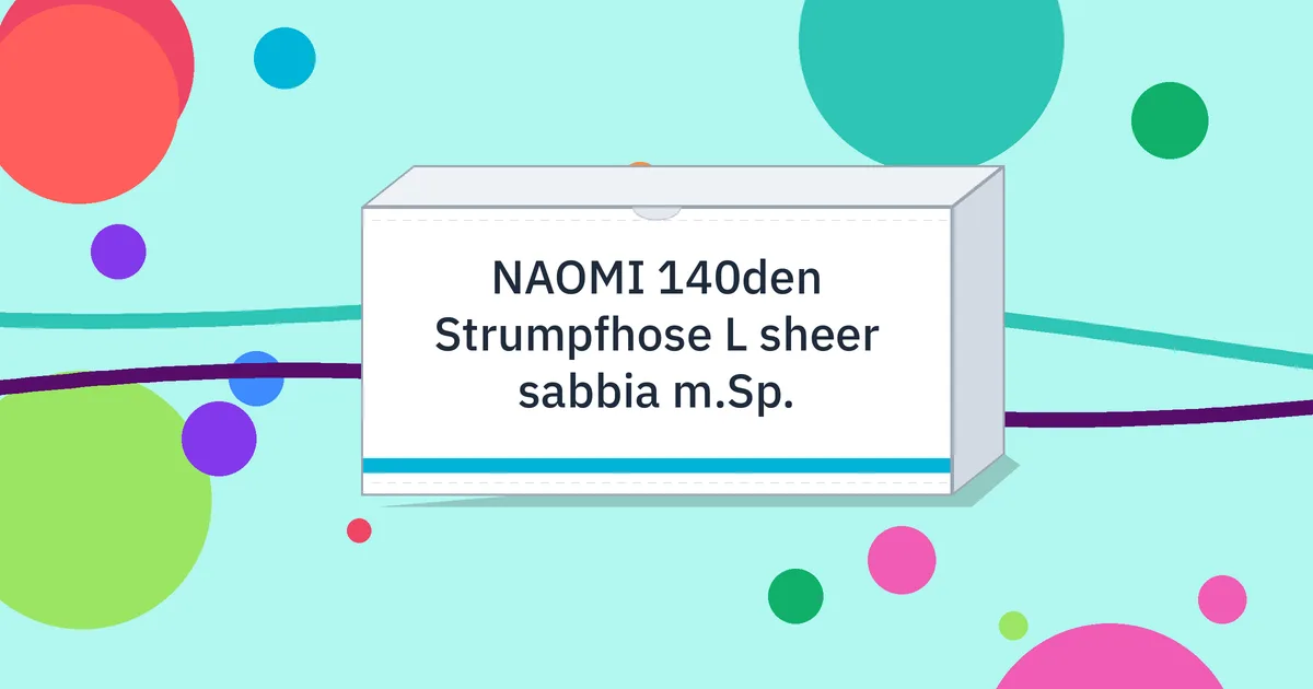 Symbolbild: Packung mit der Aufschrift NAOMI 140den Strumpfhose L sheer sabbia m.Sp. (PZN 16177640) – Verfügbarkeit und Bezug in Apotheken in Frankfurt am Main