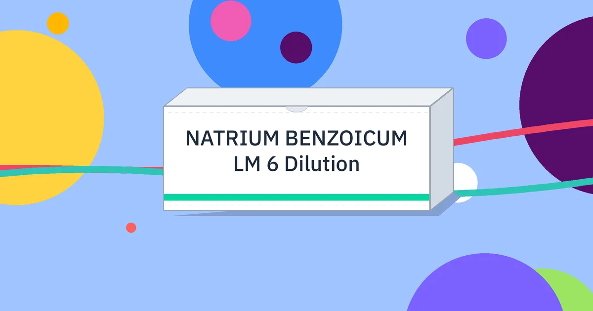 Symbolbild: Packung mit der Aufschrift NATRIUM BENZOICUM LM 6 Dilution (PZN 12959736) – Verfügbarkeit und Bezug in Apotheken in Frankfurt am Main