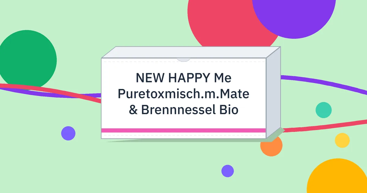 Symbolbild: Packung mit der Aufschrift NEW HAPPY Me Puretoxmisch.m.Mate & Brennnessel Bio (PZN 17924257) – Verfügbarkeit und Bezug in Apotheken in Frankfurt am Main