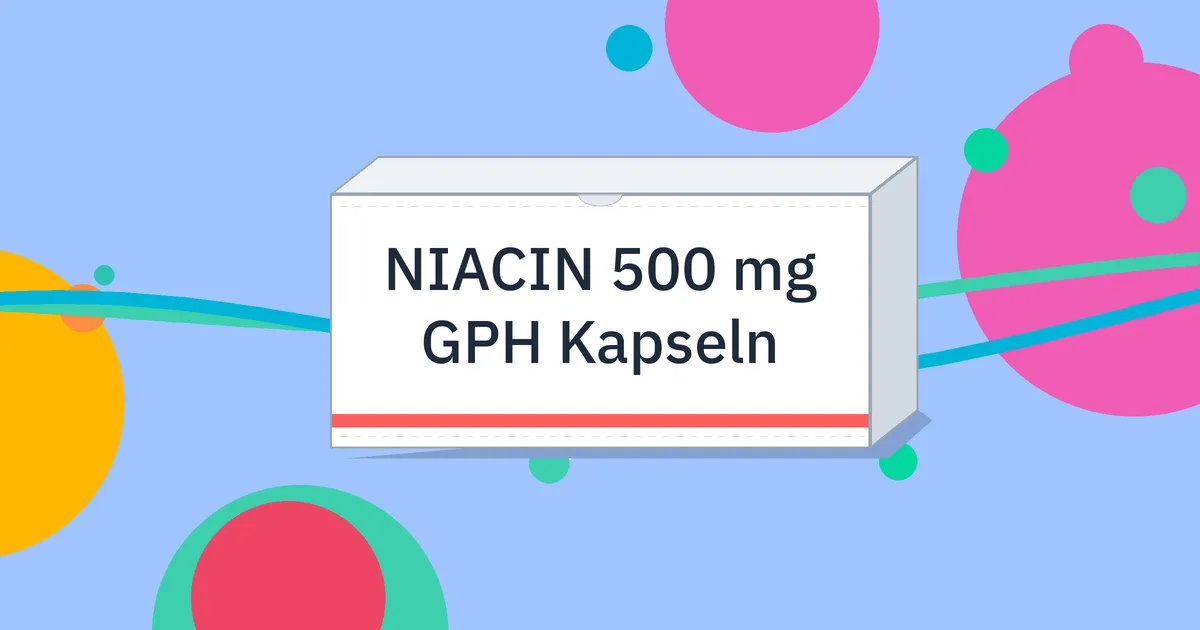 Symbolbild: Packung mit der Aufschrift NIACIN 500 mg GPH Kapseln (PZN 13578462) – Verfügbarkeit und Bezug in Apotheken in Frankfurt am Main