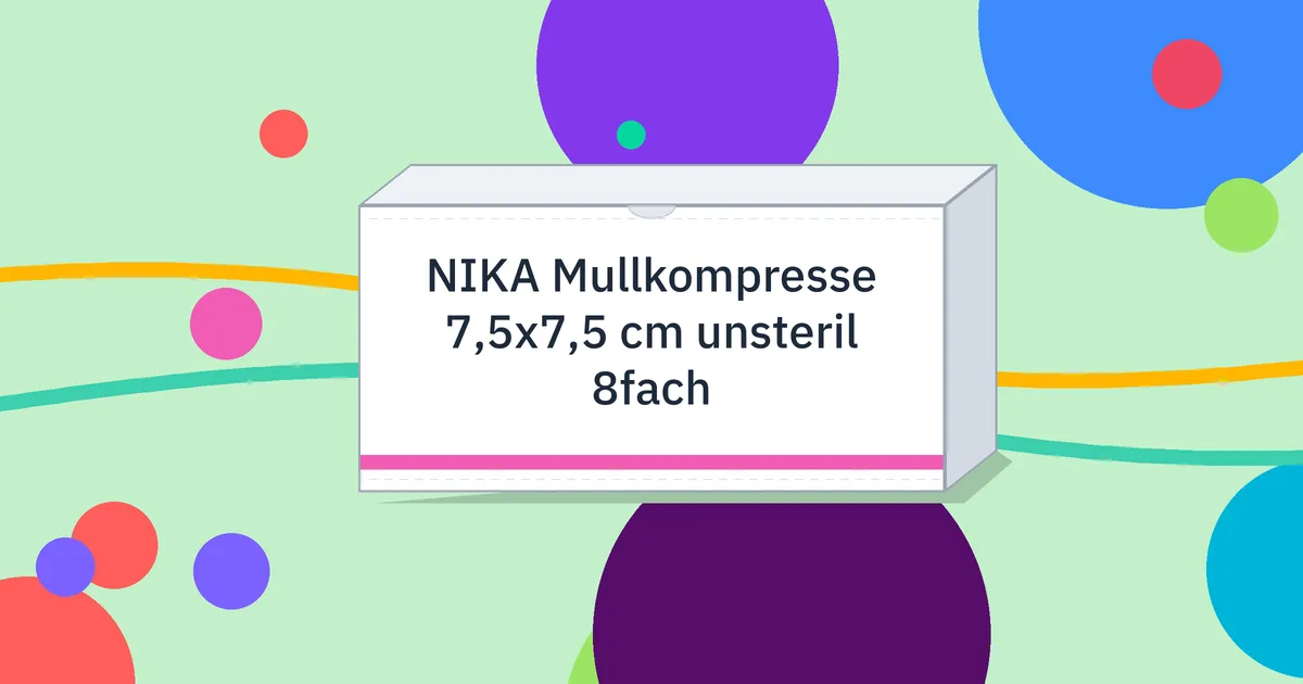 Symbolbild: Packung mit der Aufschrift NIKA Mullkompresse 7,5x7,5 cm unsteril 8fach (PZN 18386709) – Verfügbarkeit und Bezug in Apotheken in Frankfurt am Main