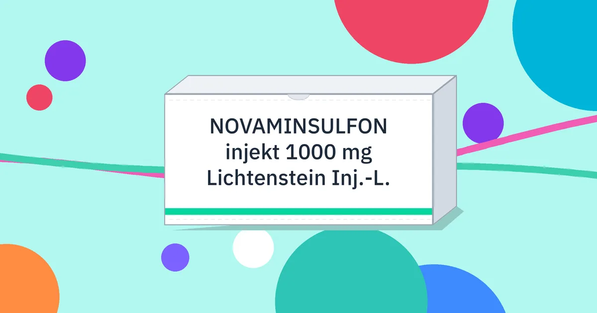 Symbolbild: Packung mit der Aufschrift NOVAMINSULFON injekt 1000 mg Lichtenstein Inj.-L. (PZN 08871579) – Verfügbarkeit und Bezug in Apotheken in Frankfurt am Main