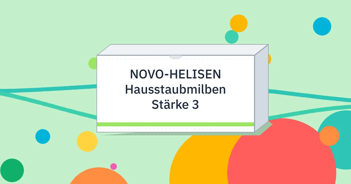 Symbolbild: Packung mit der Aufschrift NOVO-HELISEN Hausstaubmilben Stärke 3 (PZN 18490890) – Verfügbarkeit und Bezug in Apotheken in Frankfurt am Main