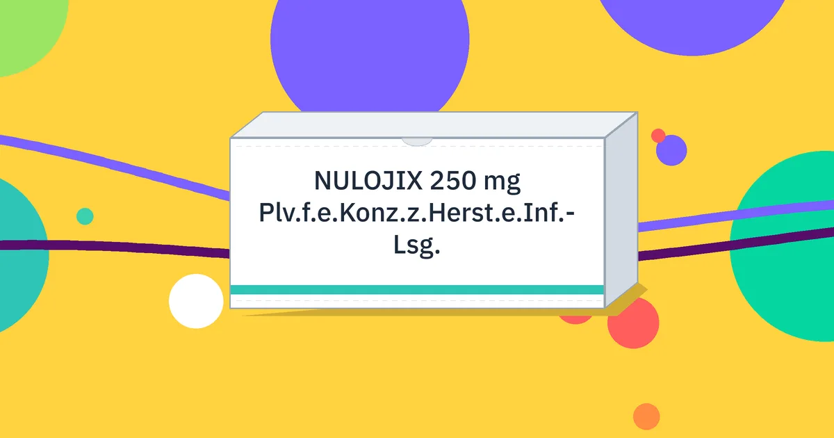 Symbolbild: Packung mit der Aufschrift NULOJIX 250 mg Plv.f.e.Konz.z.Herst.e.Inf.-Lsg. (PZN 09074164) – Verfügbarkeit und Bezug in Apotheken in Frankfurt am Main