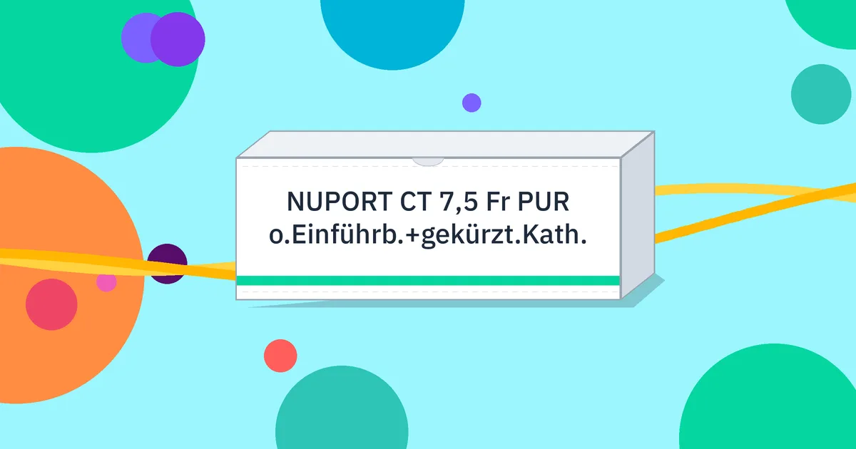 Symbolbild: Packung mit der Aufschrift NUPORT CT 7,5 Fr PUR o.Einführb.+gekürzt.Kath. (PZN 12396291) – Verfügbarkeit und Bezug in Apotheken in Frankfurt am Main