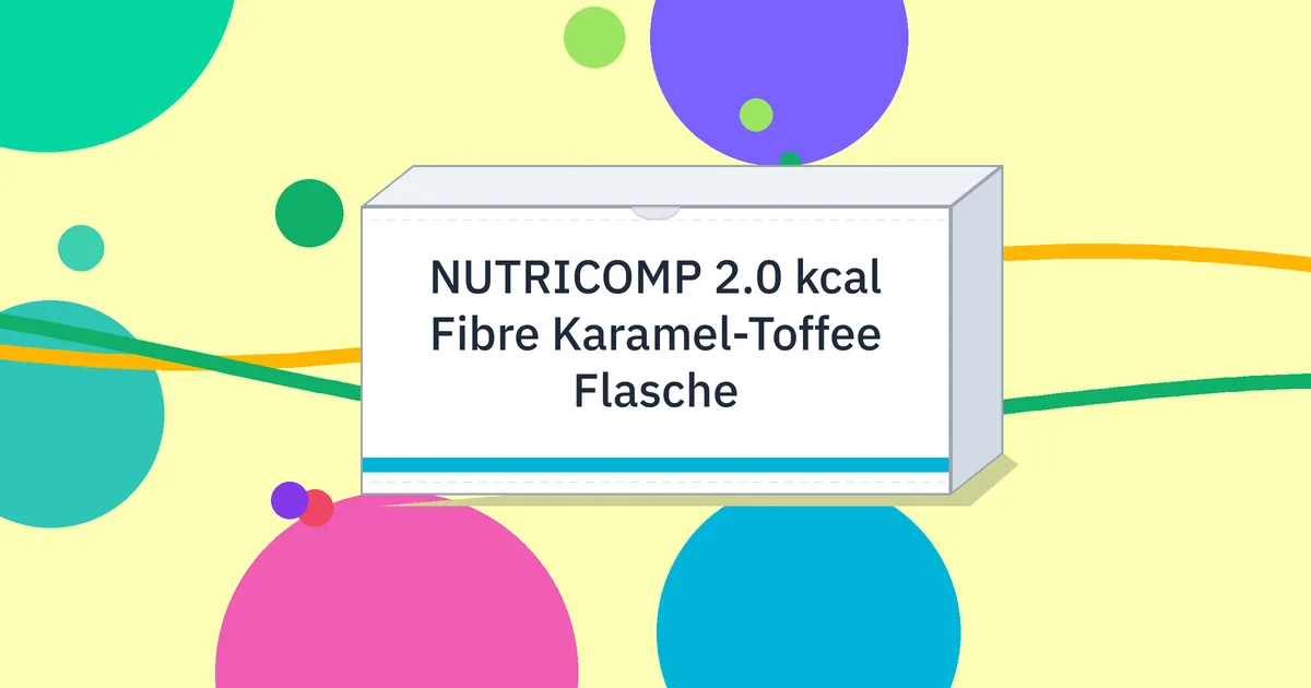 Symbolbild: Packung mit der Aufschrift NUTRICOMP 2.0 kcal Fibre Karamel-Toffee Flasche (PZN 19484348) – Verfügbarkeit und Bezug in Apotheken in Frankfurt am Main