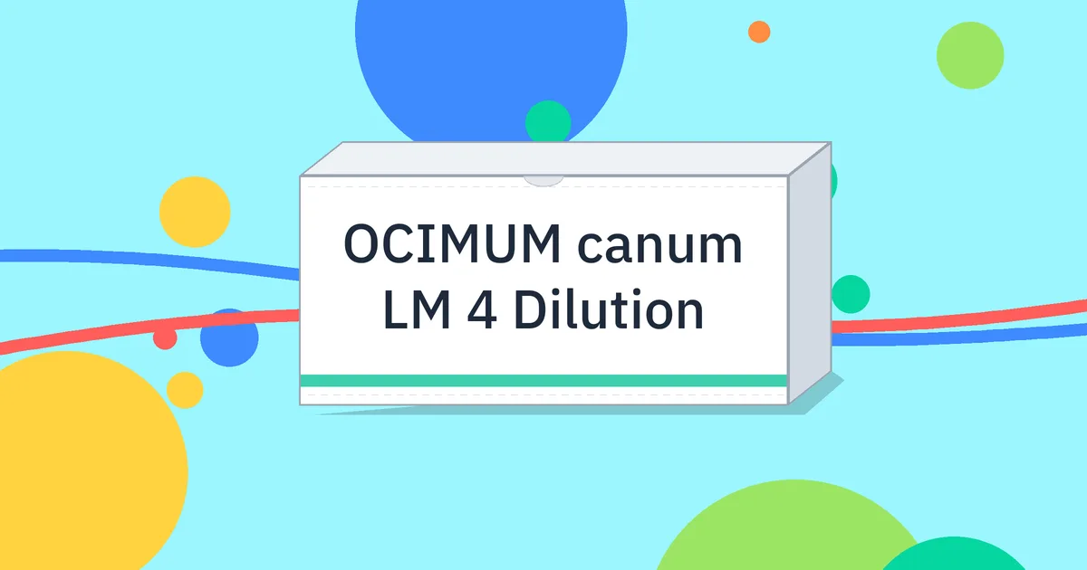 Symbolbild: Packung mit der Aufschrift OCIMUM canum LM 4 Dilution (PZN 13621784) – Verfügbarkeit und Bezug in Apotheken in Frankfurt am Main