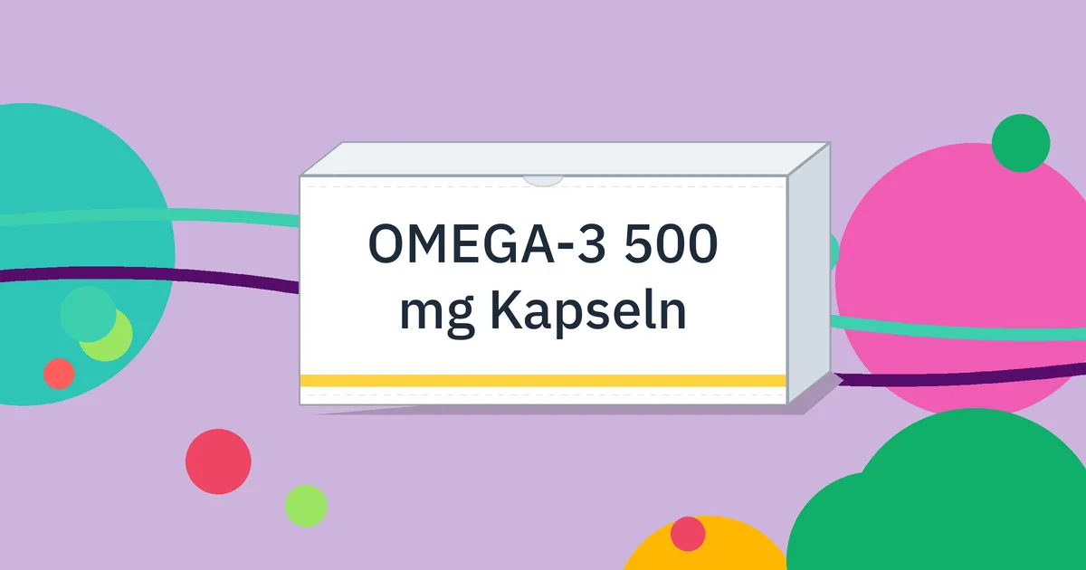 Symbolbild: Packung mit der Aufschrift OMEGA-3 500 mg Kapseln (PZN 16530237) – Verfügbarkeit und Bezug in Apotheken in Frankfurt am Main
