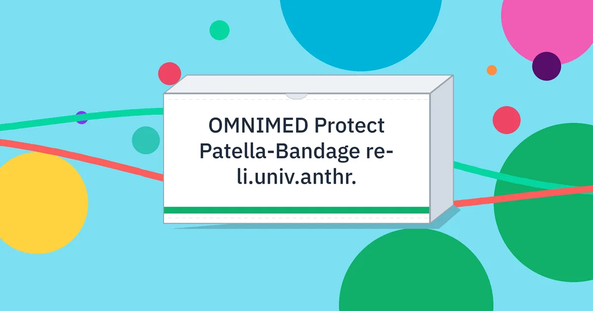 Symbolbild: Packung mit der Aufschrift OMNIMED Protect Patella-Bandage re-li.univ.anthr. (PZN 16357388) – Verfügbarkeit und Bezug in Apotheken in Frankfurt am Main
