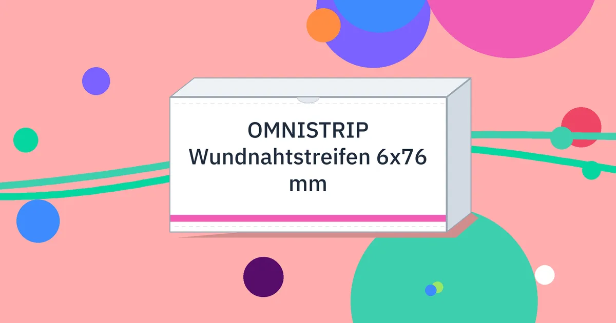 Symbolbild: Packung mit der Aufschrift OMNISTRIP Wundnahtstreifen 6x76 mm (PZN 14443511) – Verfügbarkeit und Bezug in Apotheken in Frankfurt am Main