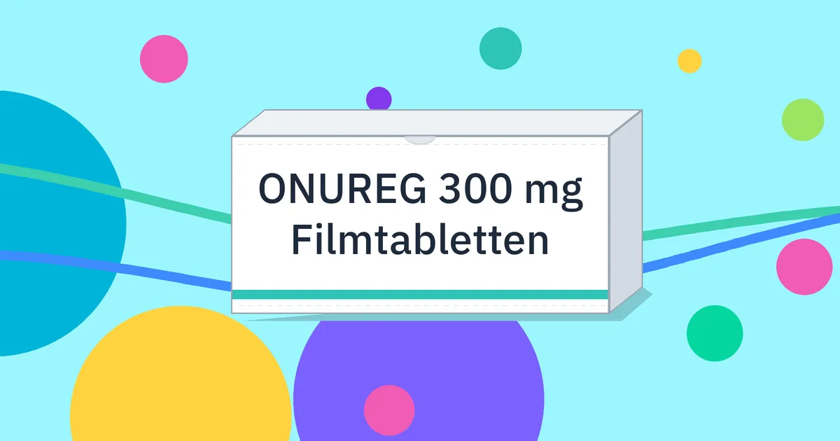 Symbolbild: Packung mit der Aufschrift ONUREG 300 mg Filmtabletten (PZN 16610901) – Verfügbarkeit und Bezug in Apotheken in Frankfurt am Main