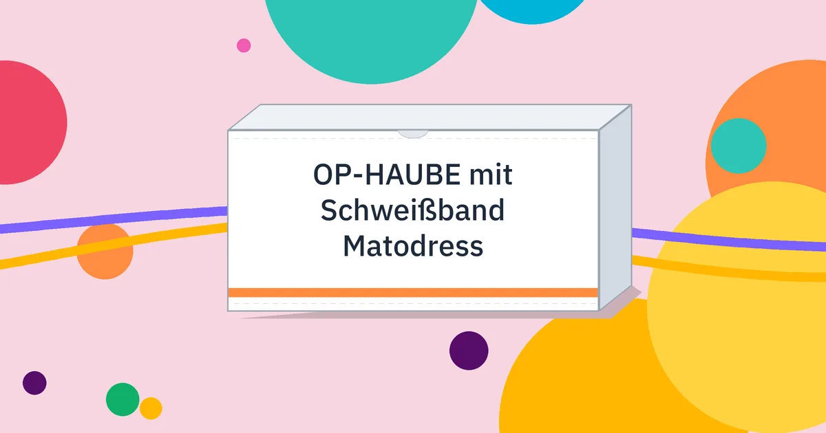Symbolbild: Packung mit der Aufschrift OP-HAUBE mit Schweißband Matodress (PZN 07678372) – Verfügbarkeit und Bezug in Apotheken in Frankfurt am Main