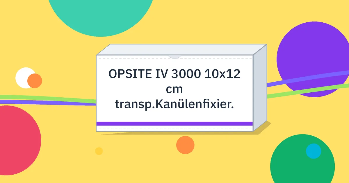 Symbolbild: Packung mit der Aufschrift OPSITE IV 3000 10x12 cm transp.Kanülenfixier. (PZN 17554458) – Verfügbarkeit und Bezug in Apotheken in Frankfurt am Main