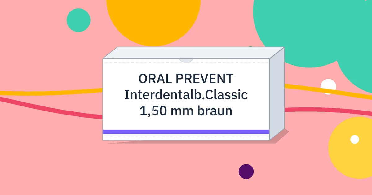 Symbolbild: Packung mit der Aufschrift ORAL PREVENT Interdentalb.Classic 1,50 mm braun (PZN 10216741) – Verfügbarkeit und Bezug in Apotheken in Frankfurt am Main