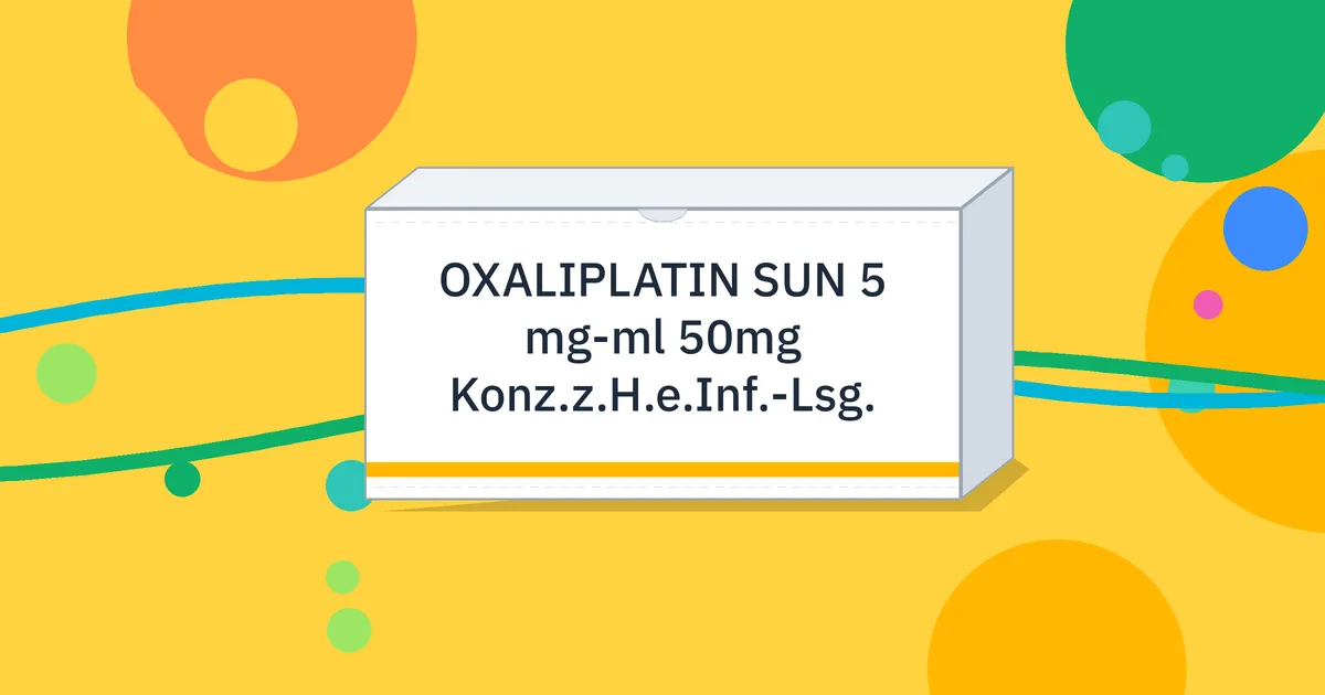 Symbolbild: Packung mit der Aufschrift OXALIPLATIN SUN 5 mg-ml 50mg Konz.z.H.e.Inf.-Lsg. (PZN 09298283) – Verfügbarkeit und Bezug in Apotheken in Frankfurt am Main