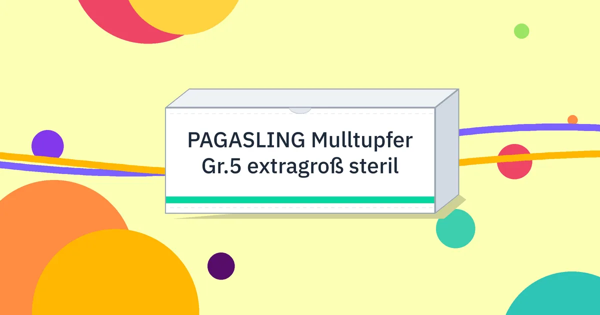 Symbolbild: Packung mit der Aufschrift PAGASLING Mulltupfer Gr.5 extragroß steril (PZN 17600282) – Verfügbarkeit und Bezug in Apotheken in Frankfurt am Main